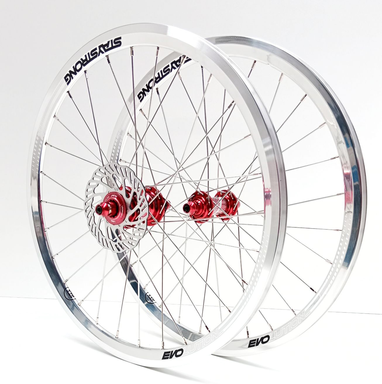 BMX 20 x 1.1/8" Race Wheel Set Disc or Non-Disc (Polished-Red)