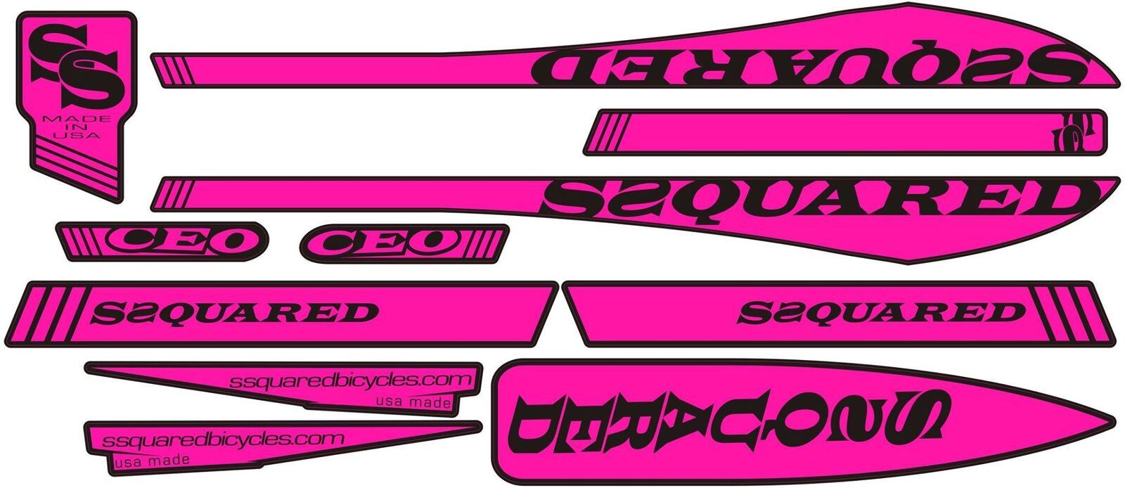 SSQUARED CEO V-2 Frame Sticker (Small-Flo Pink) - SSQUARED BMX
